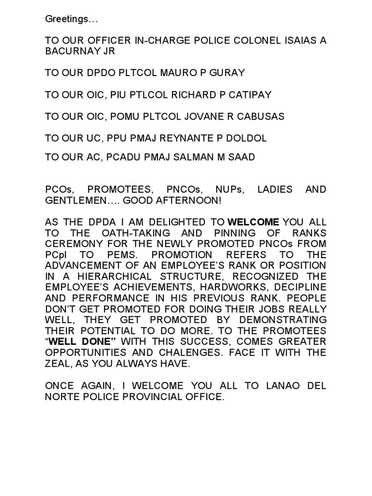 Welcome Remarks OATH-TAKING AND PINNIING OF RANKS | PDF