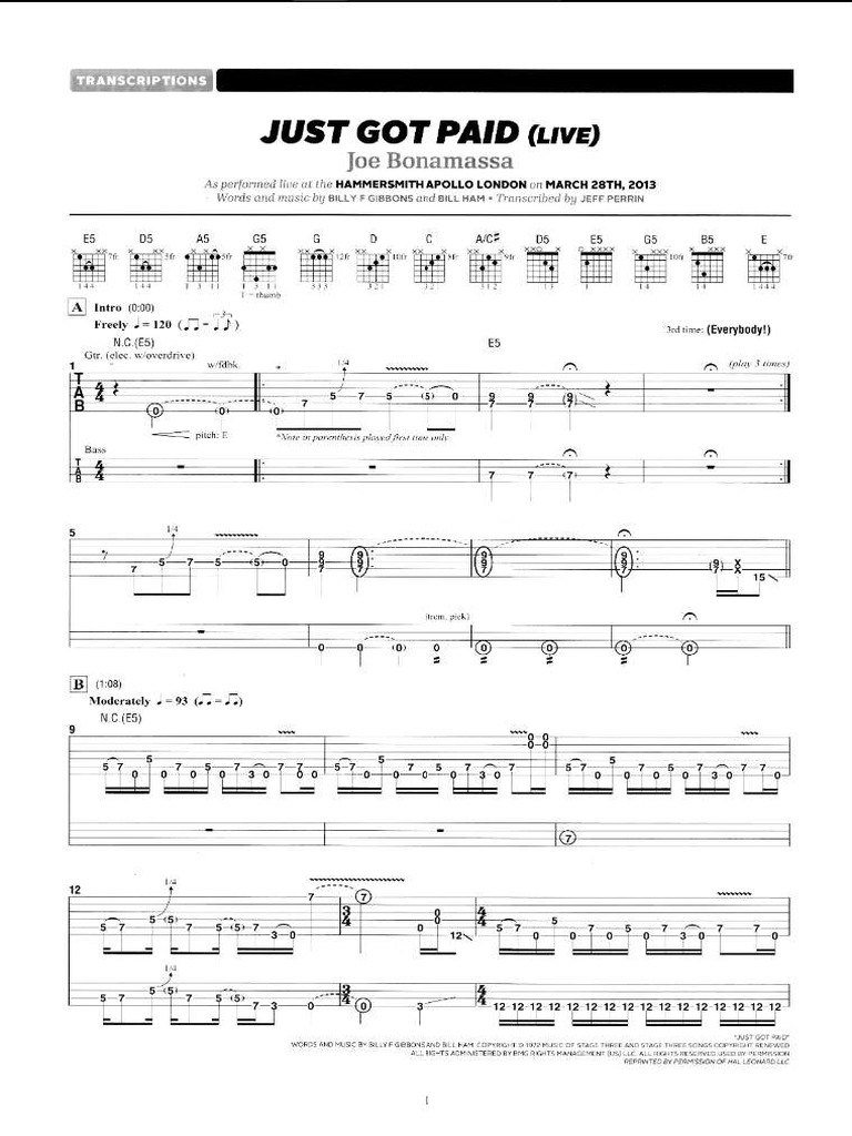 Joe Bonamassa - Just Got Paid (Live) | PDF