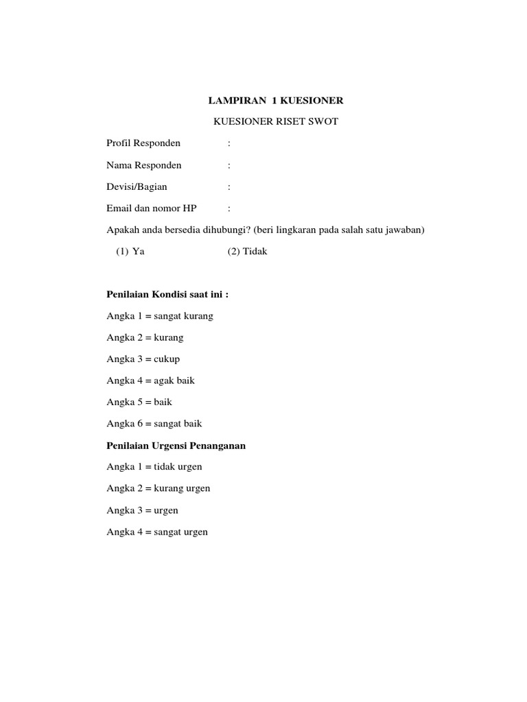 Kuesioner SWOT untuk Studio Foto | PDF