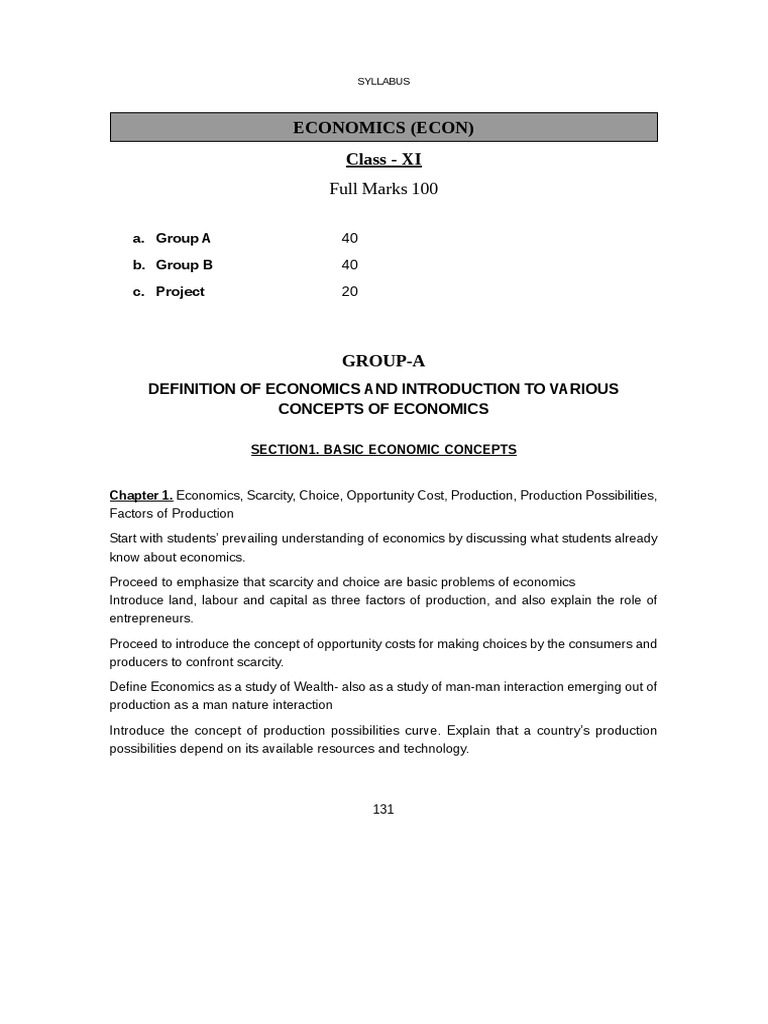 Class 11 Economics Syllabus Overview | PDF | Economics | Supply And Demand