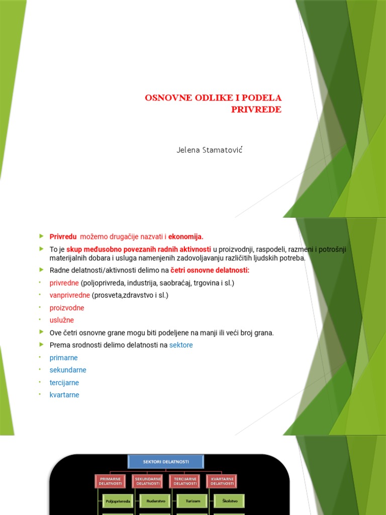 Osnovne Odlike I Podela Privrede | PDF