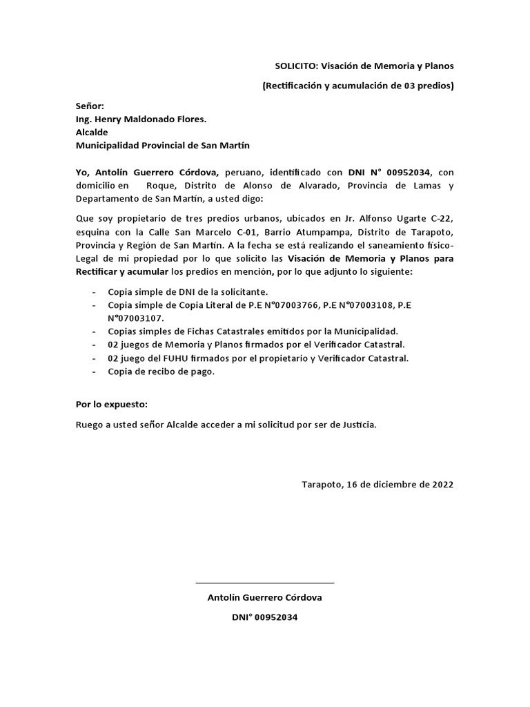 Solicitud Ficha Catastral. | PDF