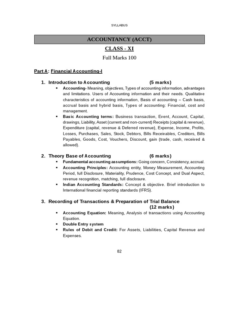 Accountancy Class 11 Syllabus | PDF | Debits And Credits | Revenue