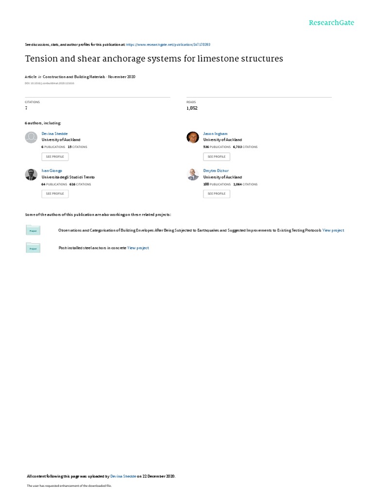 Tension and Shear Anchorage Systems For Limestone Structures | PDF ...