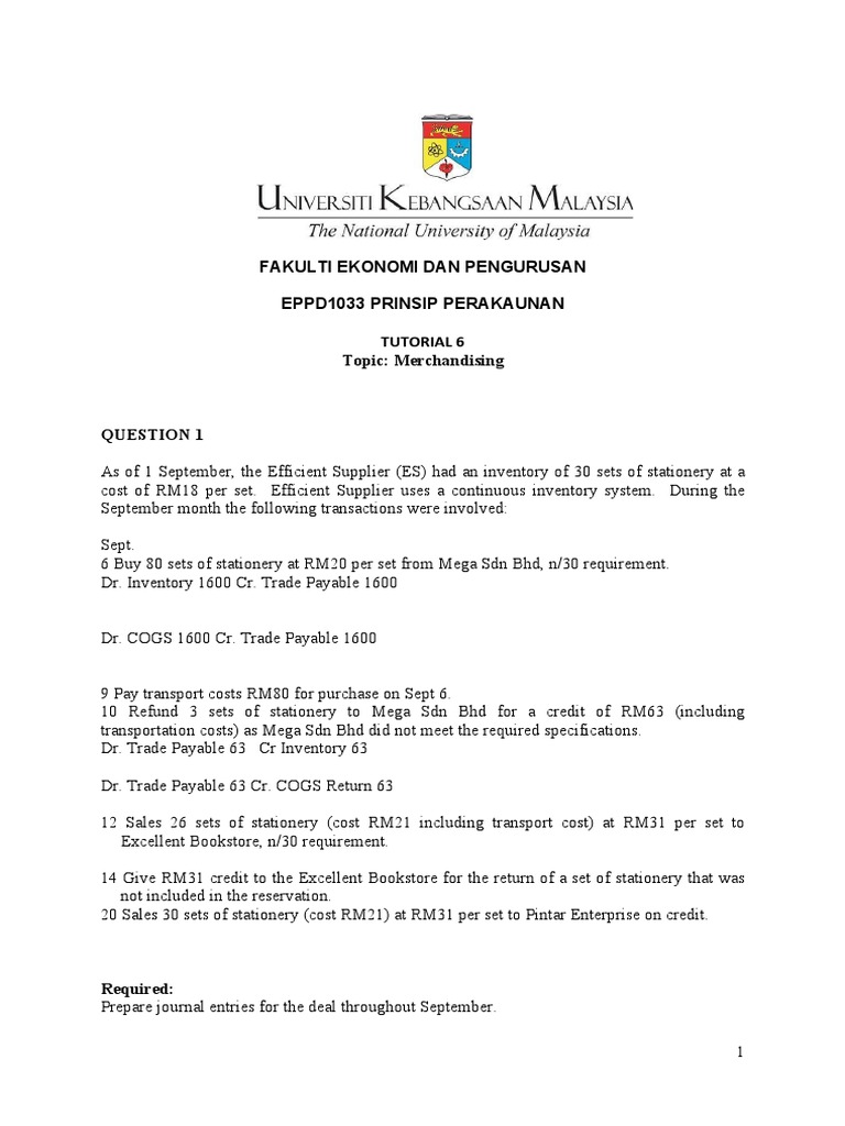 Fakulti Ekonomi Dan Pengurusan Eppd1033 Prinsip Perakaunan Tutorial 6 ...