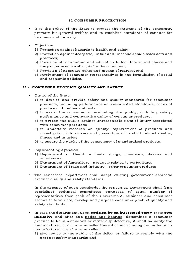 AE128 - II. Consumer Protection | PDF | Safety | Implied Warranty
