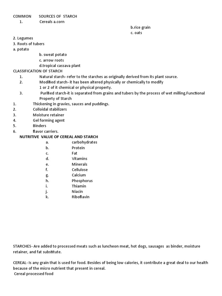 Common Starch Sources and Types | PDF | Starch | Cereals