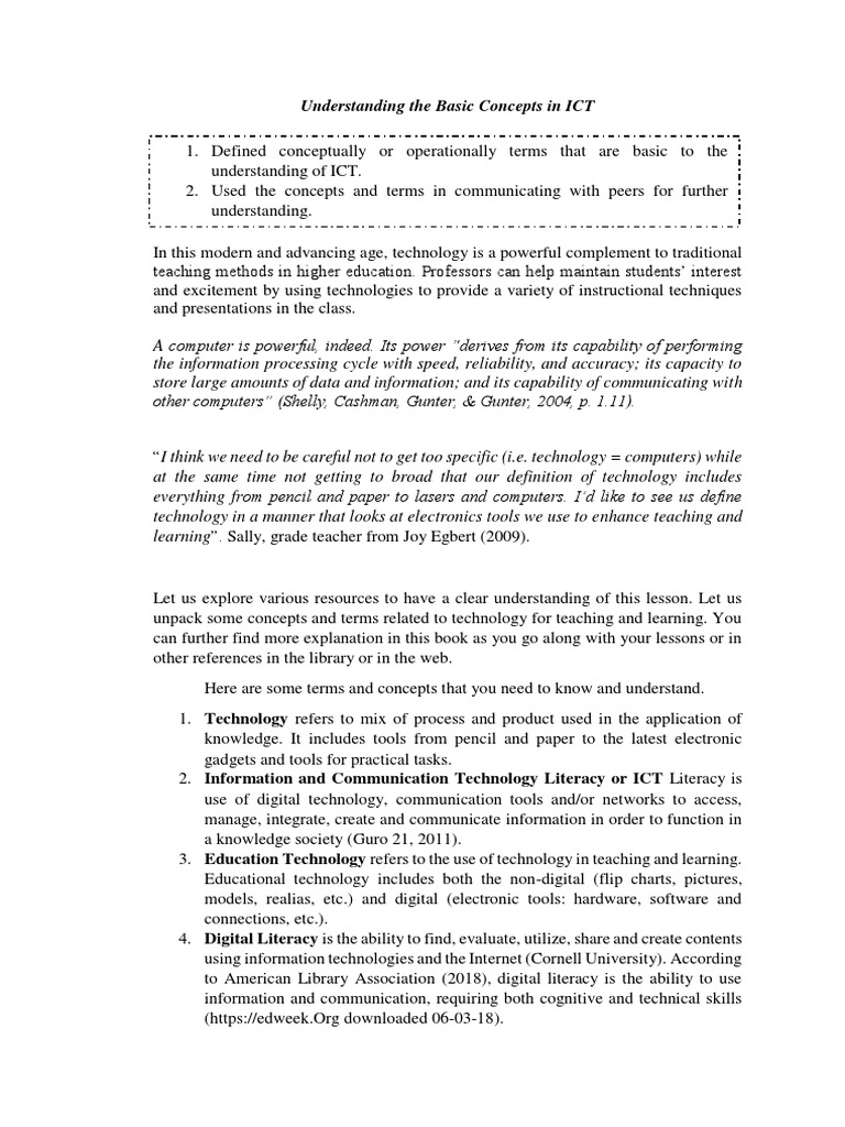 Understanding The Basic Concepts in ICT | PDF | Teaching Method ...