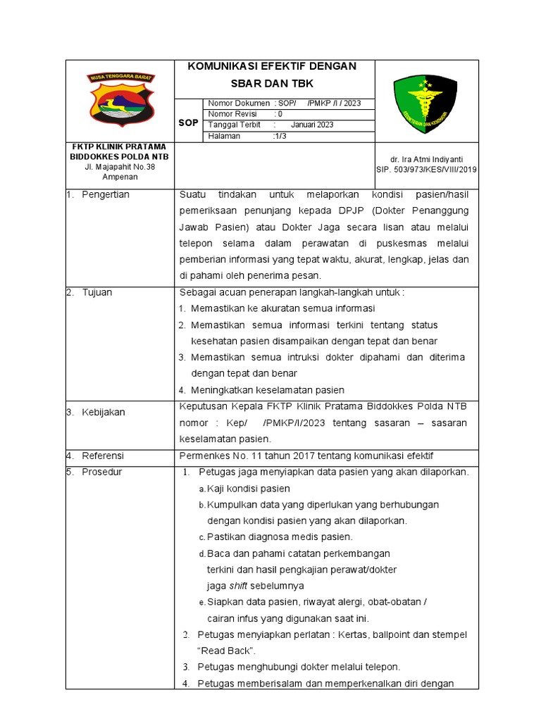 Sop Komunikasi Efektif Dengan Sbar TBK Okdocx | PDF