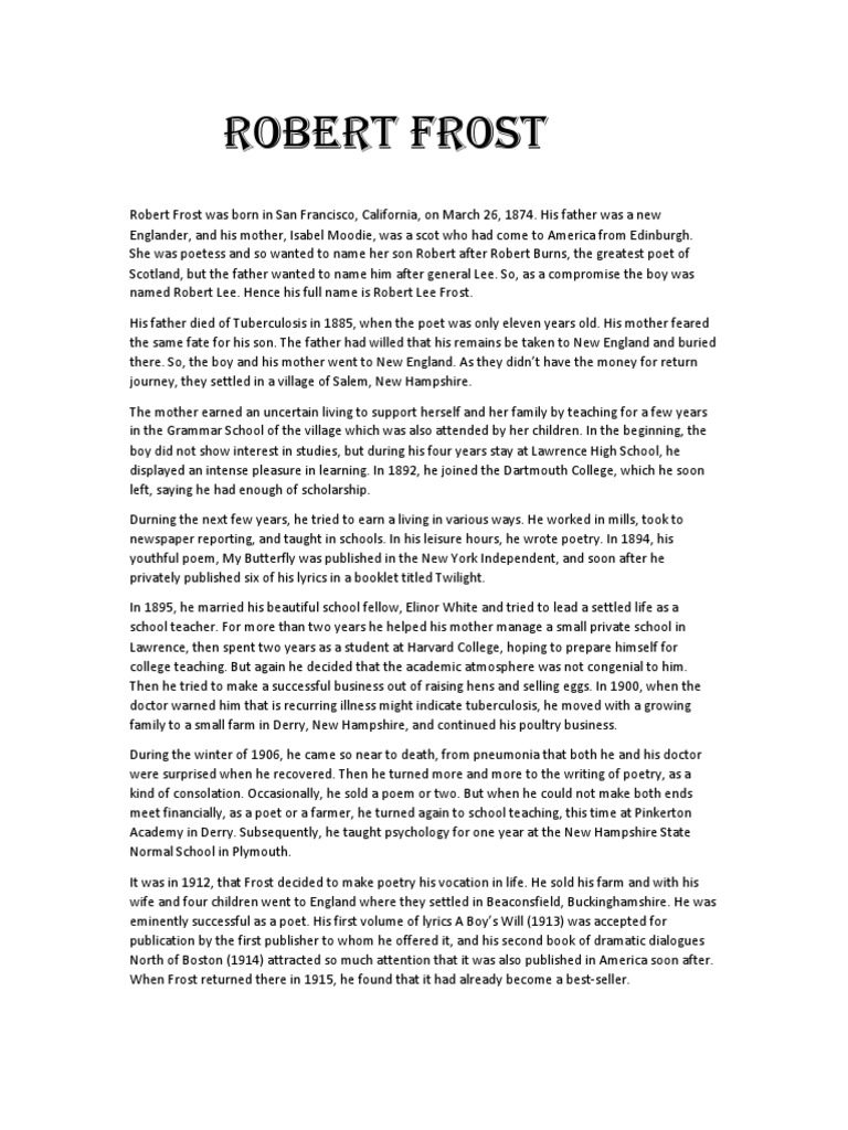 Robert Frost Biography | PDF