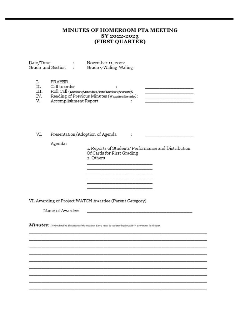 MINUTES OF HRPTA MEETING Template | PDF | Educational Organizations