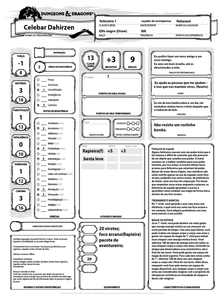 Celebar Dahirzen Feiticeiro Drow NVL 1 | PDF | Espada