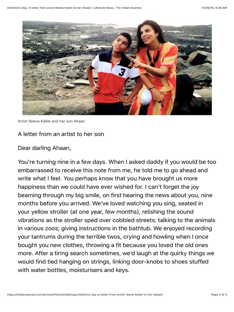 Letter From Artist Reena Kallat To Her Ahaan | PDF