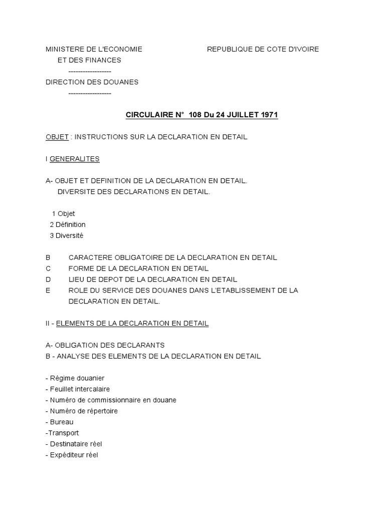 Instructions sur la Déclaration en Détail | PDF | Codification (Droit ...