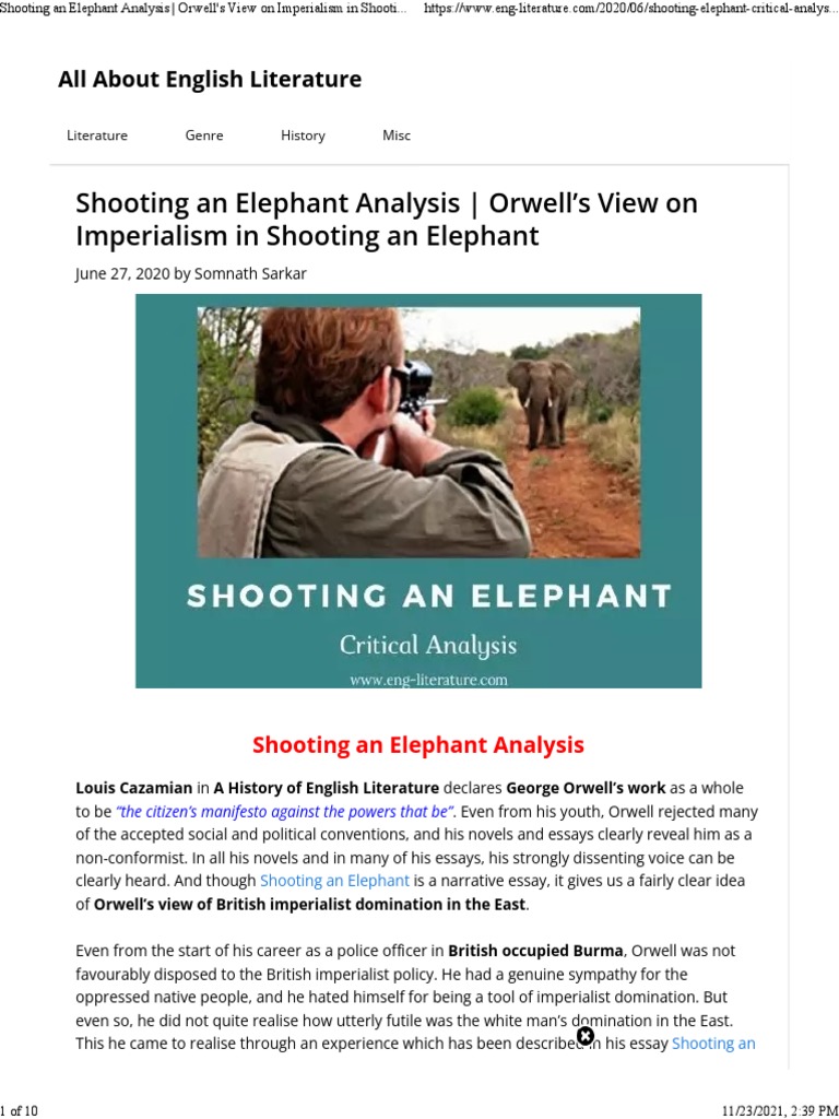 Shooting An Elephant Analysis | PDF