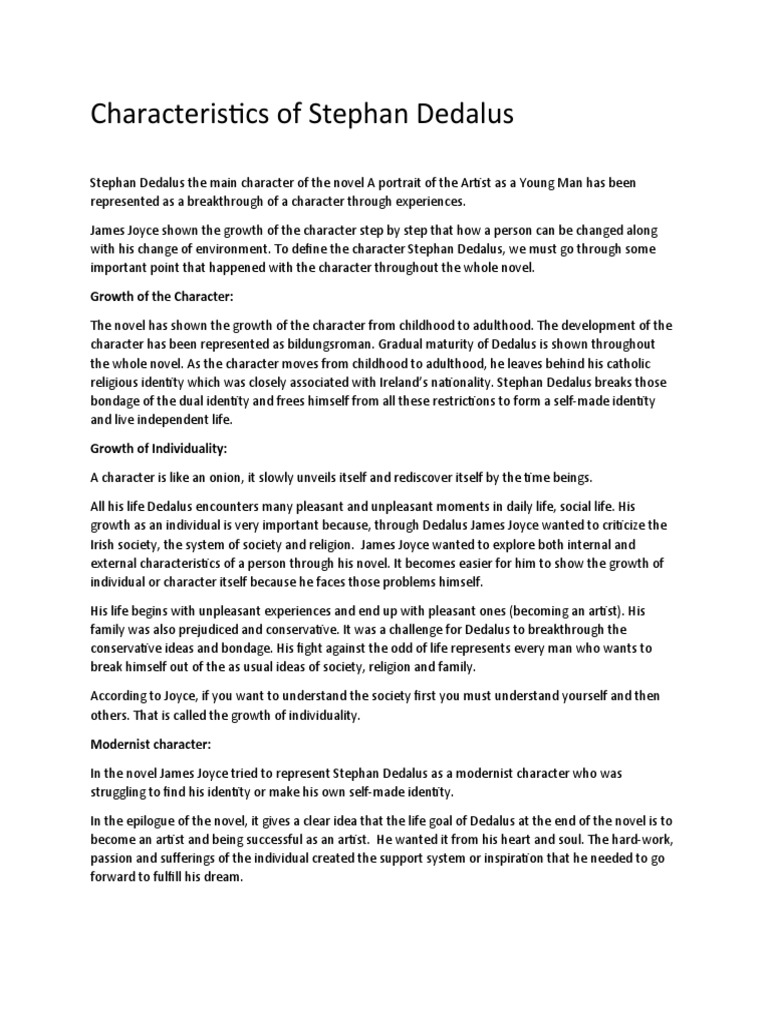 Characteristics of Stephan Dedalus | PDF | James Joyce | A Portrait Of The Artist As A Young Man