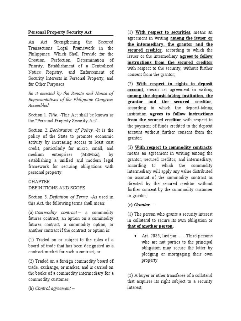 Personal Property Security Act | PDF | Security Interest | Securities ...