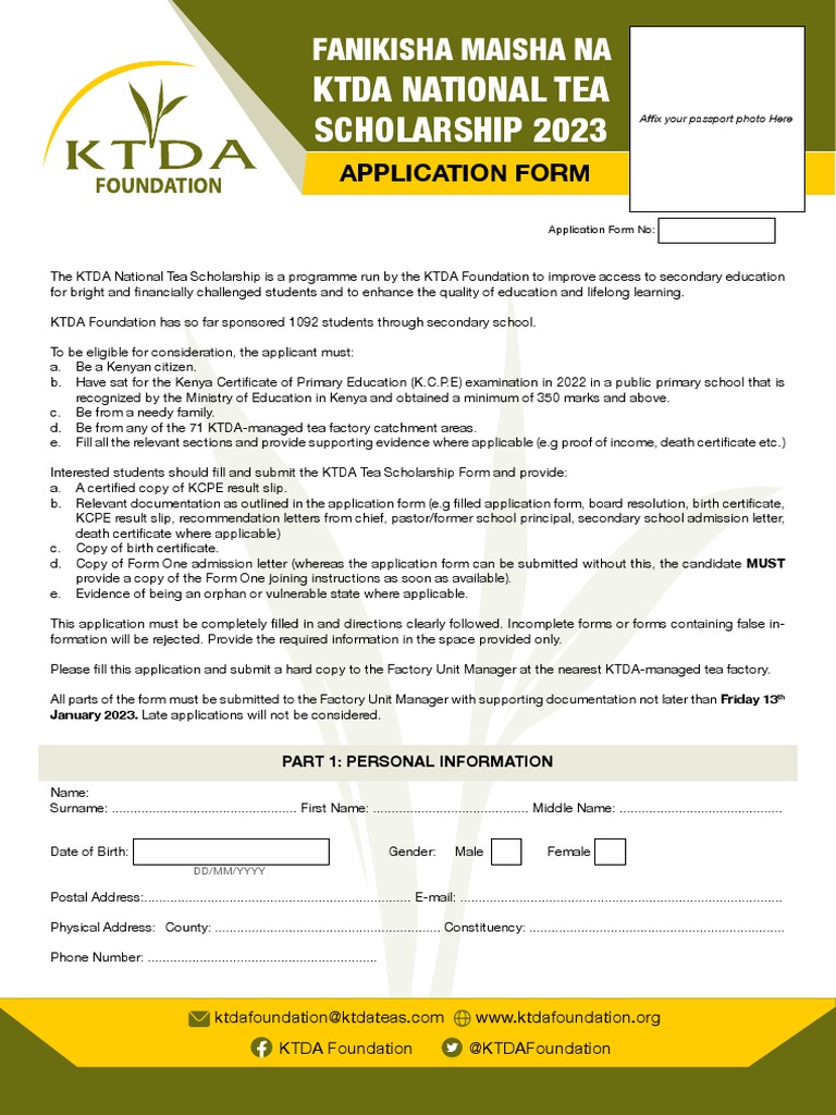 KTDA Foundation 2023 Application Form 1 1 | PDF | University And College Admission | Birth ...