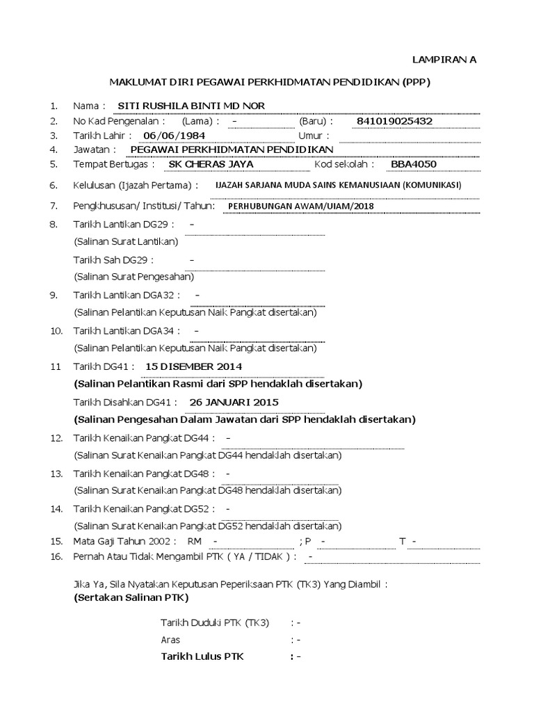 Lampiran A (1) Maklumat Diri | PDF