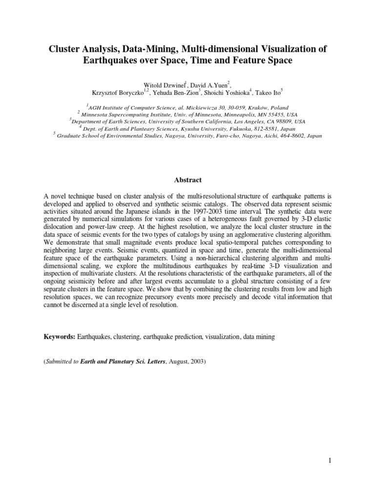 Cluster Analysis, Data-Mining, Multi-Dimensional Visualization of Earthquakes Over Space, Time ...
