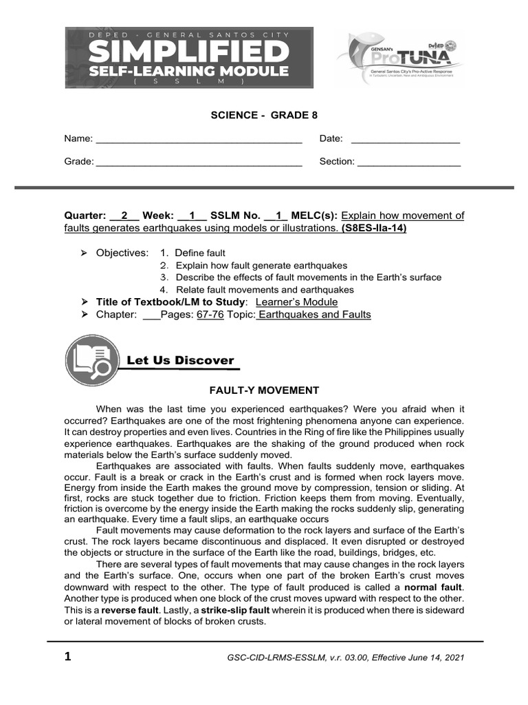 Grade 8 Science: Faults and Earthquakes | PDF | Fault (Geology ...