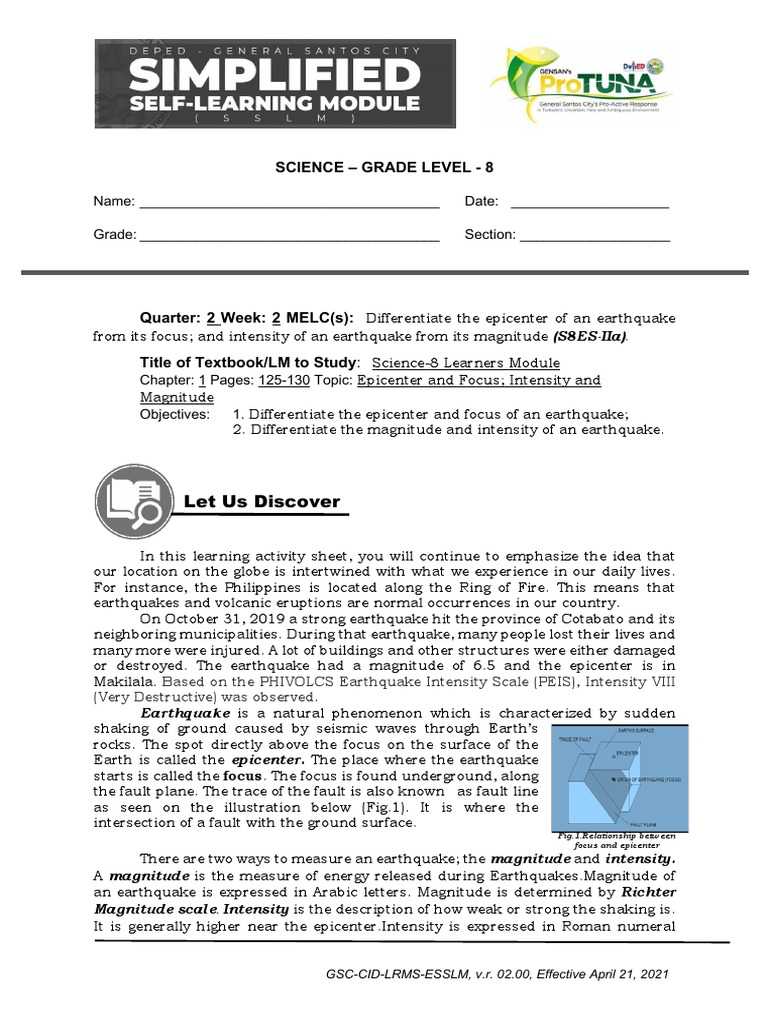 Sci-8 SSLM Q2 W2 Villanueva | PDF | Earthquakes | Seismology