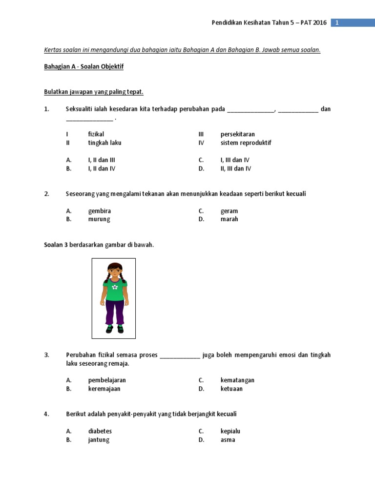 Ujian Akhir Tahun KSSR Tahun 5 Pendidikan Kesihatan Set5 | PDF