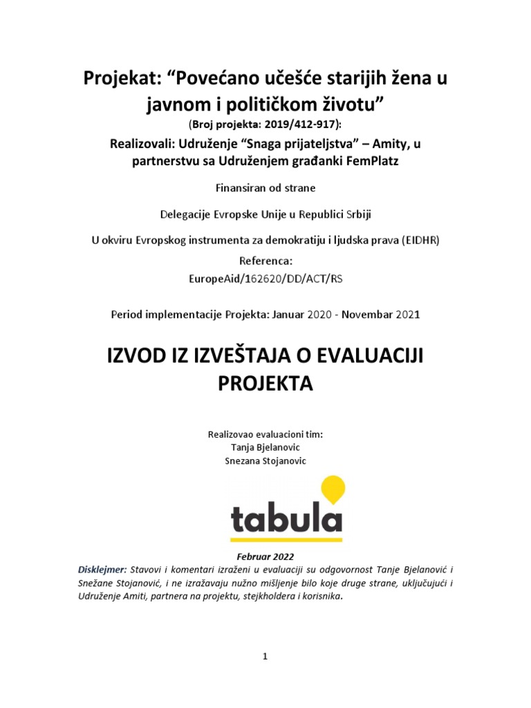 Izvod Iz Evaluacije EIDHR Projekta 2022 | PDF