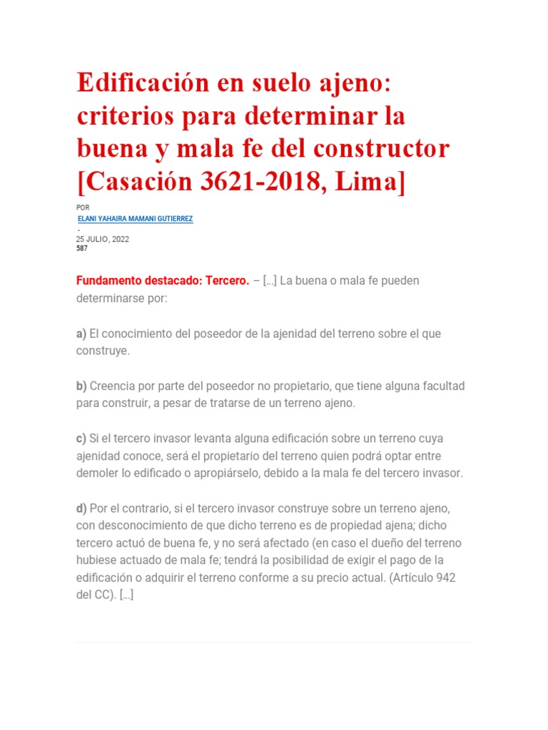 Edificación en Suelo Ajeno | PDF | Demanda judicial | Propiedad