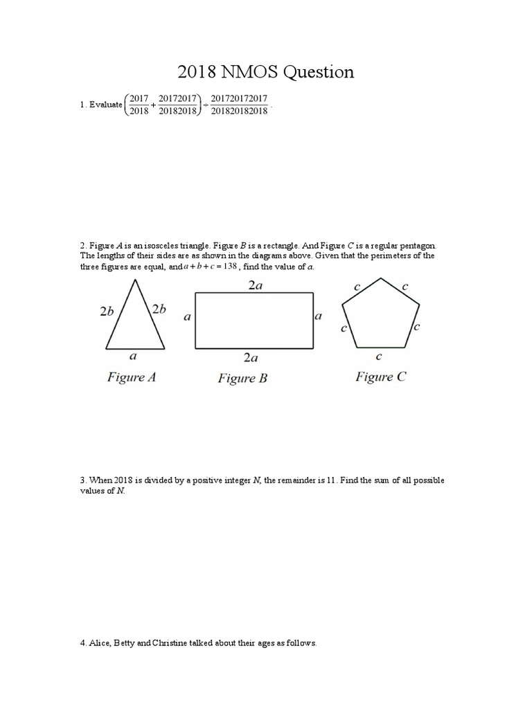 NMOS 2018 Competition Questions | PDF | Triangle | Area