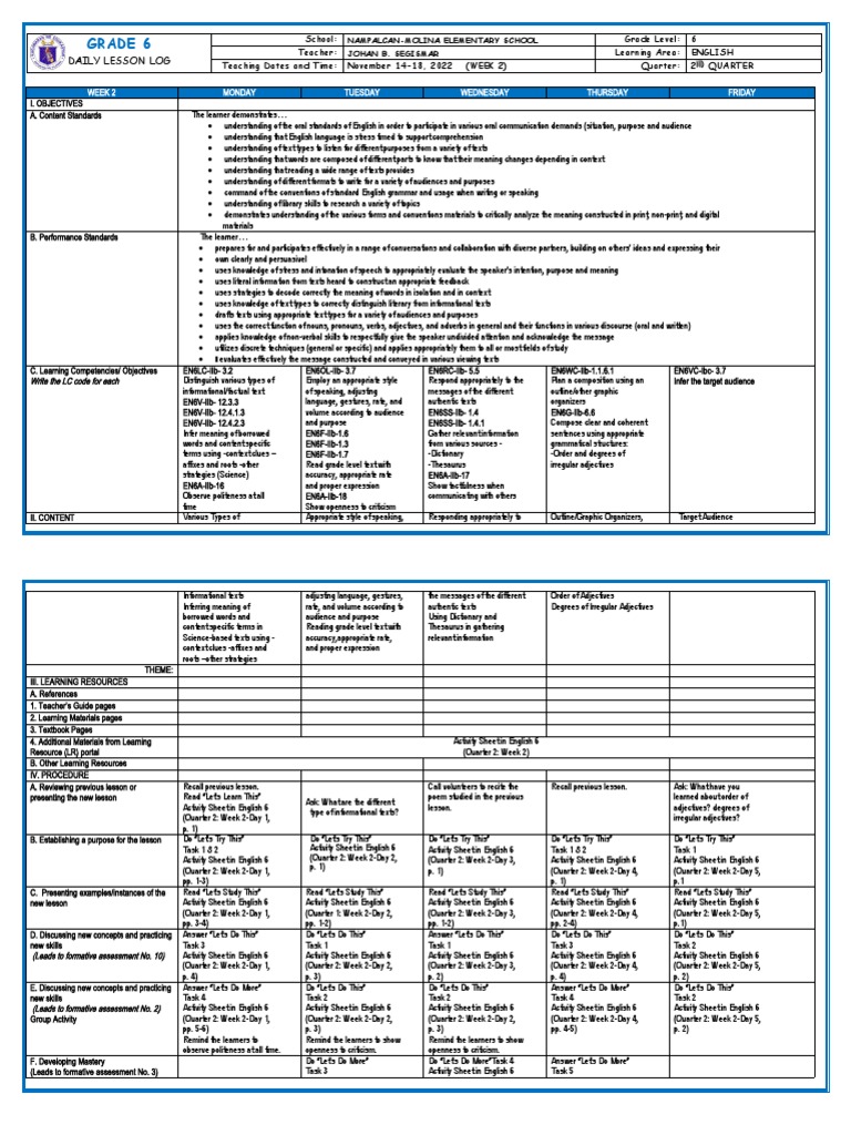 DLL G6 | PDF | English Language | Reading Comprehension