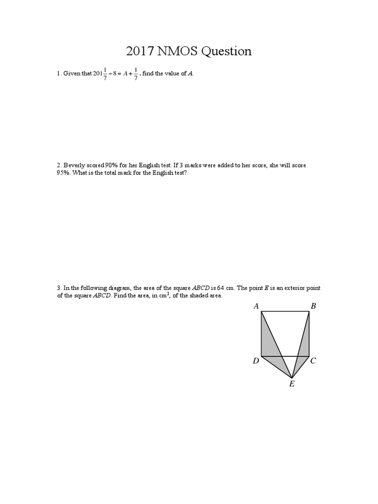NMOS 2017 Math Questions and Solutions | PDF | Rectangle | Triangle