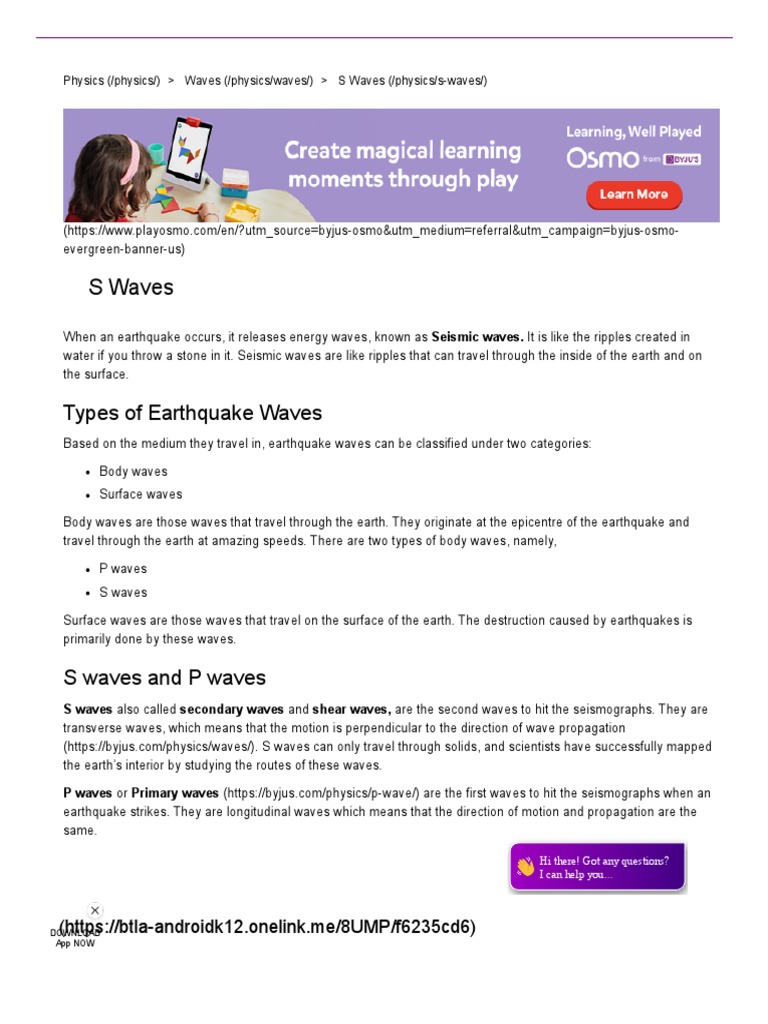 S Waves - Earthquakes Waves, P Waves, S Waves & Surface Waves | PDF ...