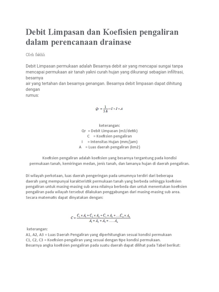 Debit Limpasan Dan Koefisien Pengaliran Dalam Perencanaan Drainase | PDF