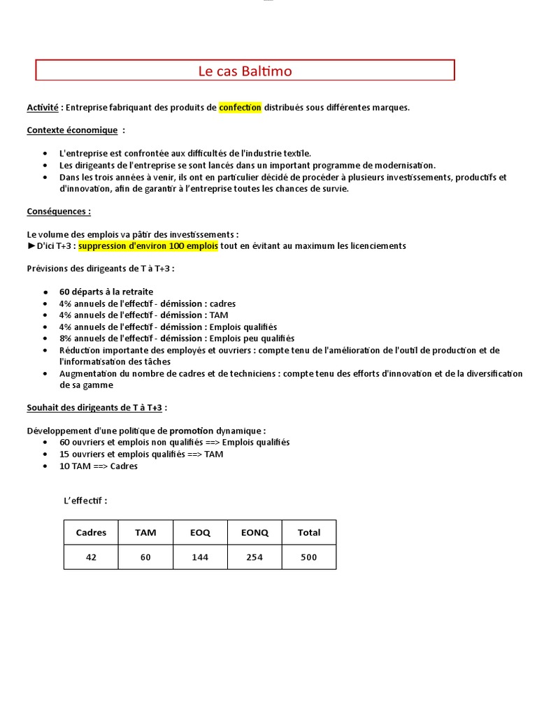 GPEC : Planification des Effectifs Baltimo | PDF | Business | Emploi