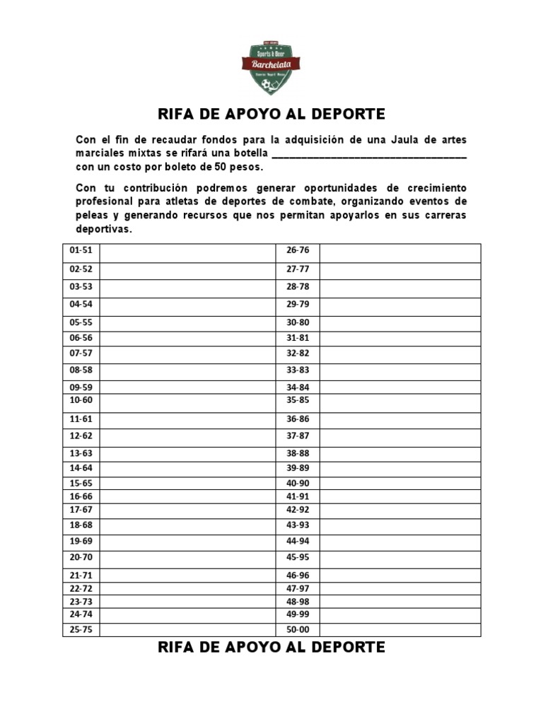 Rifa de Apoyo Al Deporte | PDF