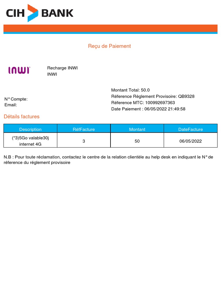 Réclamation et Paiement INWI | PDF