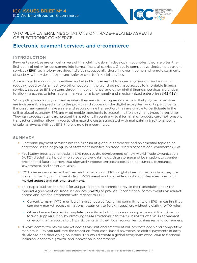 Icc Issues Brief 4 Electronic Payment Services and Ecommerce | PDF ...