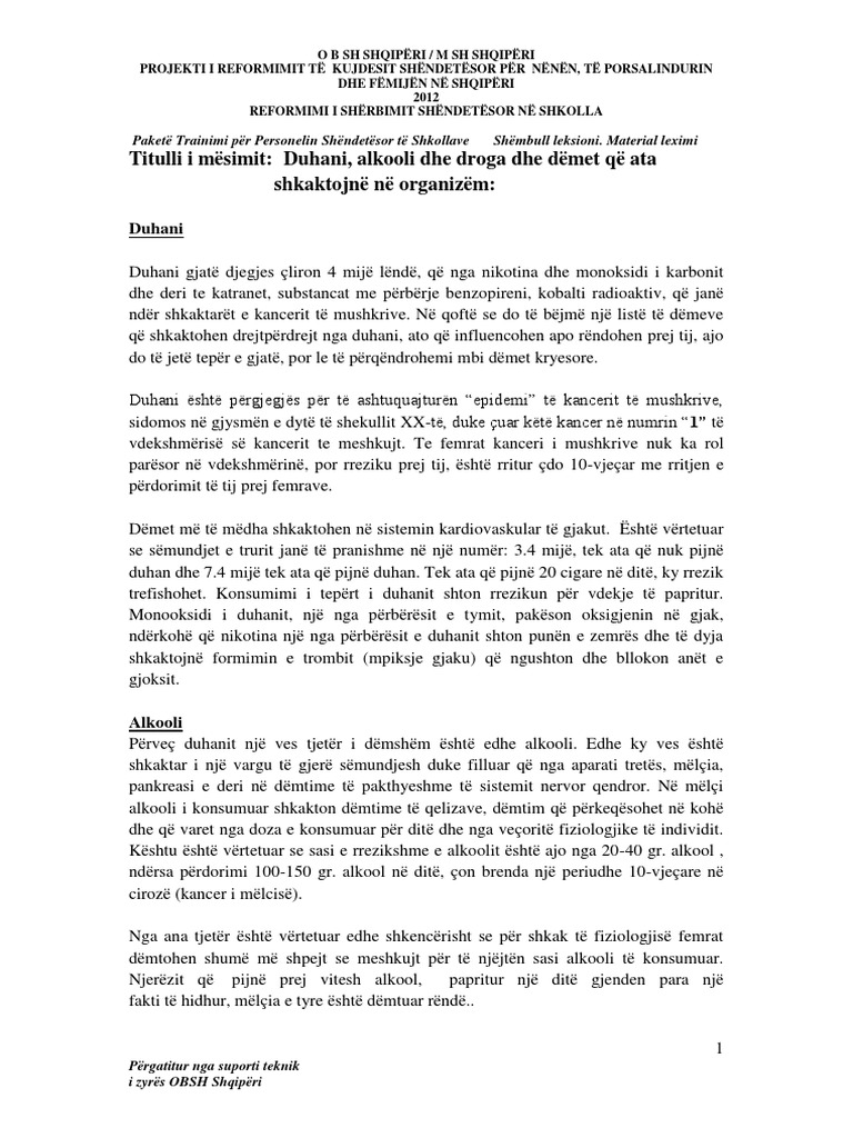 Duhani Alkooli Dhe Demet Qe Sjellin Ne Organizem | PDF