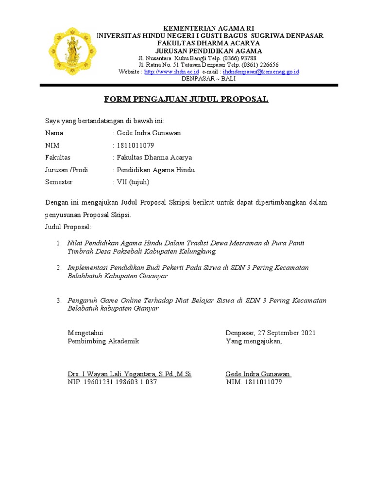 Pengajuan Judul Proposal | PDF