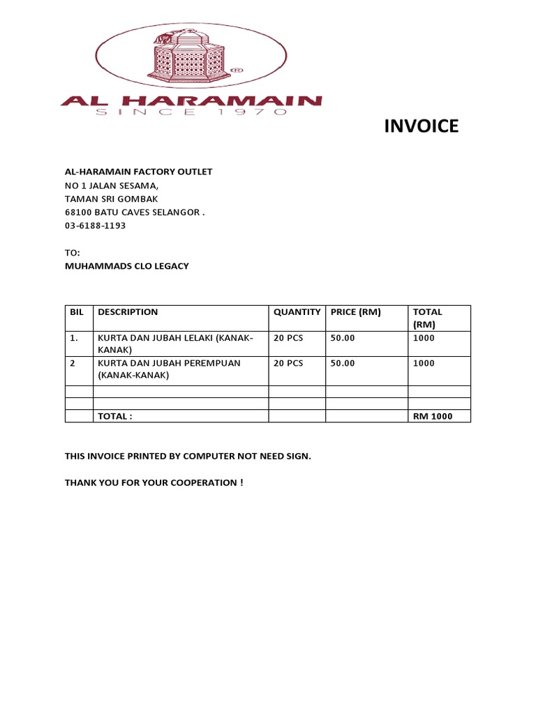 Invoice Al Haramain | PDF