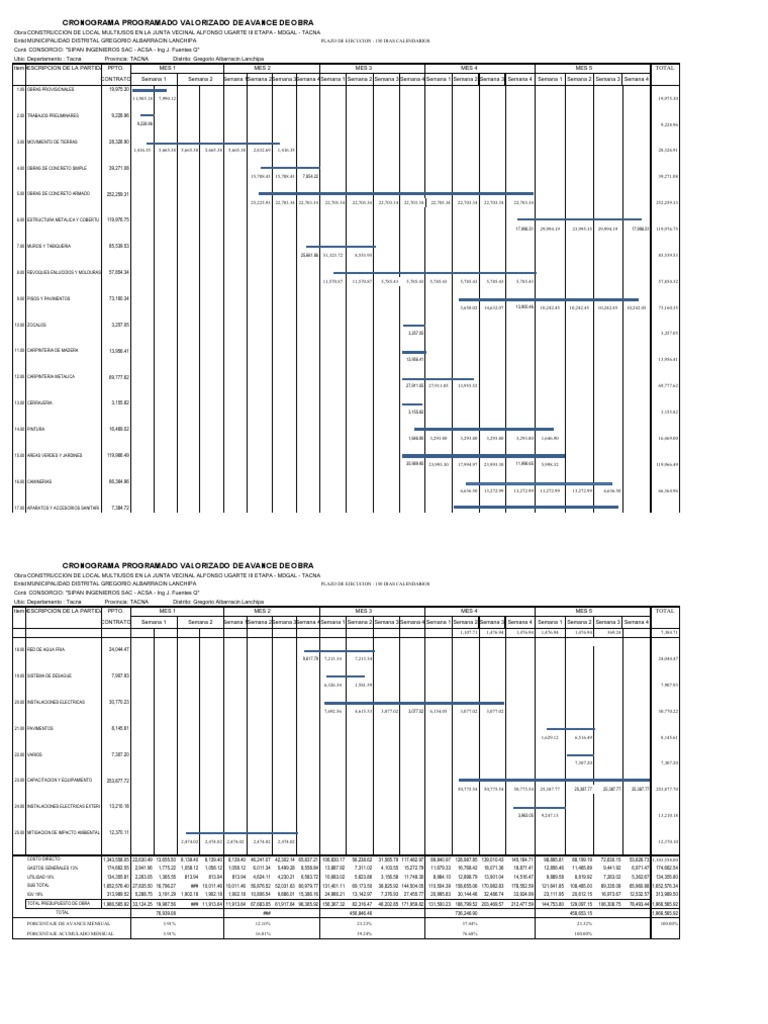 Cronograma Programado de Avance de Obra | PDF