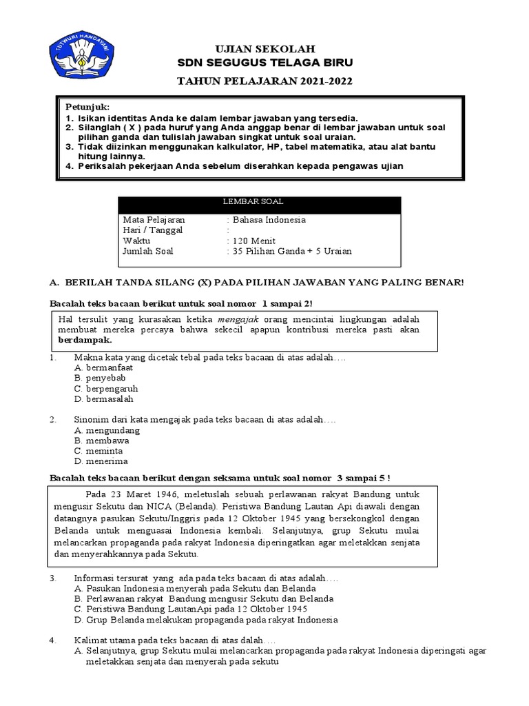 Soal UAS B.Ind TP 2021 - 2022 | PDF