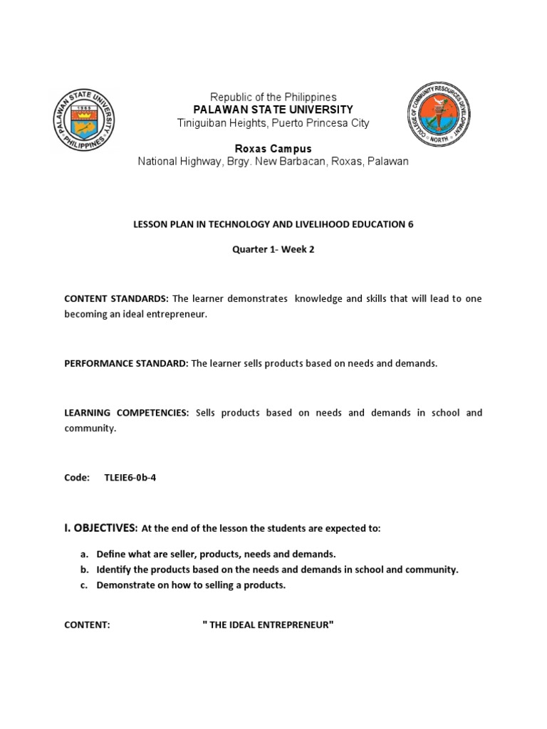 TLE 6 Lesson Plan Sample | PDF | Sales | Prices