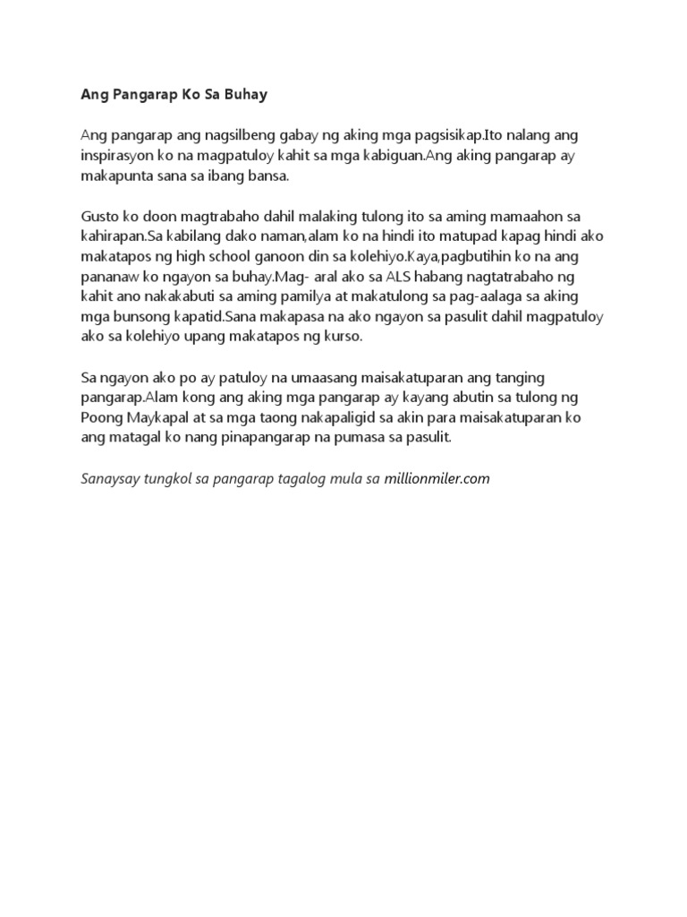 Ang Pangarap Ko Sa Buhay | PDF
