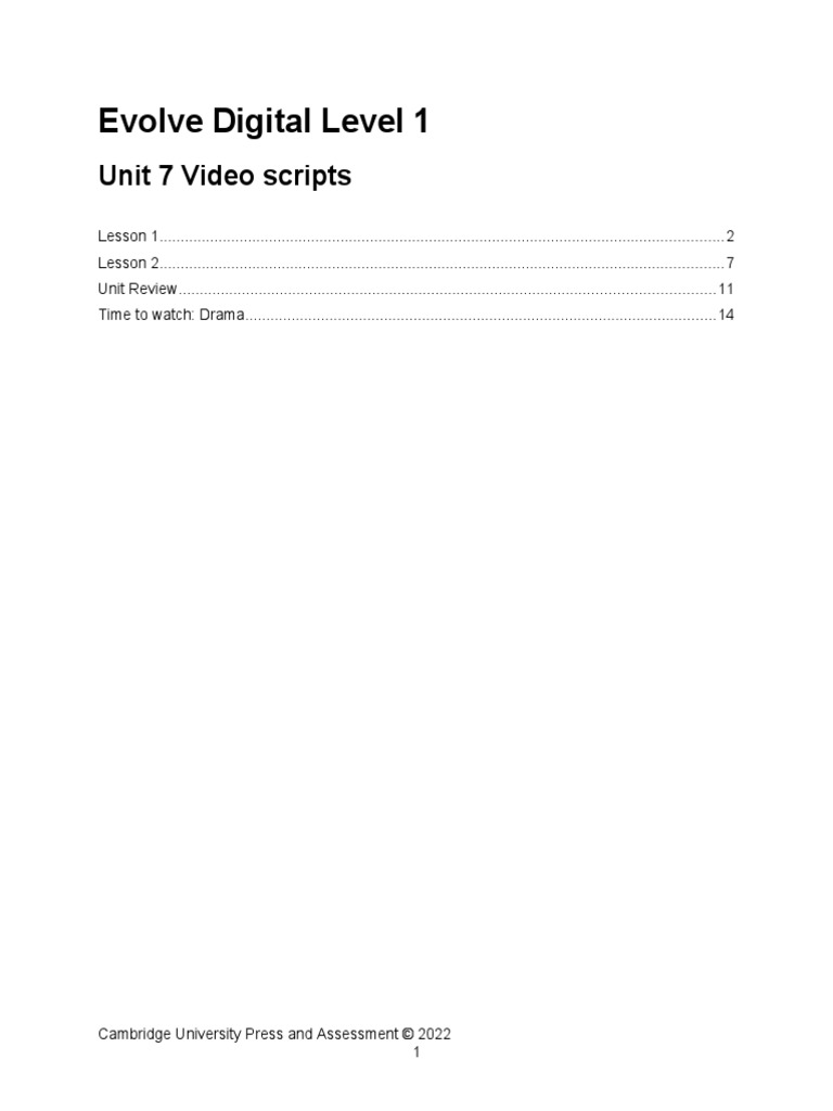 Evolve Digital Level 1 Unit 7 Video Scripts | PDF