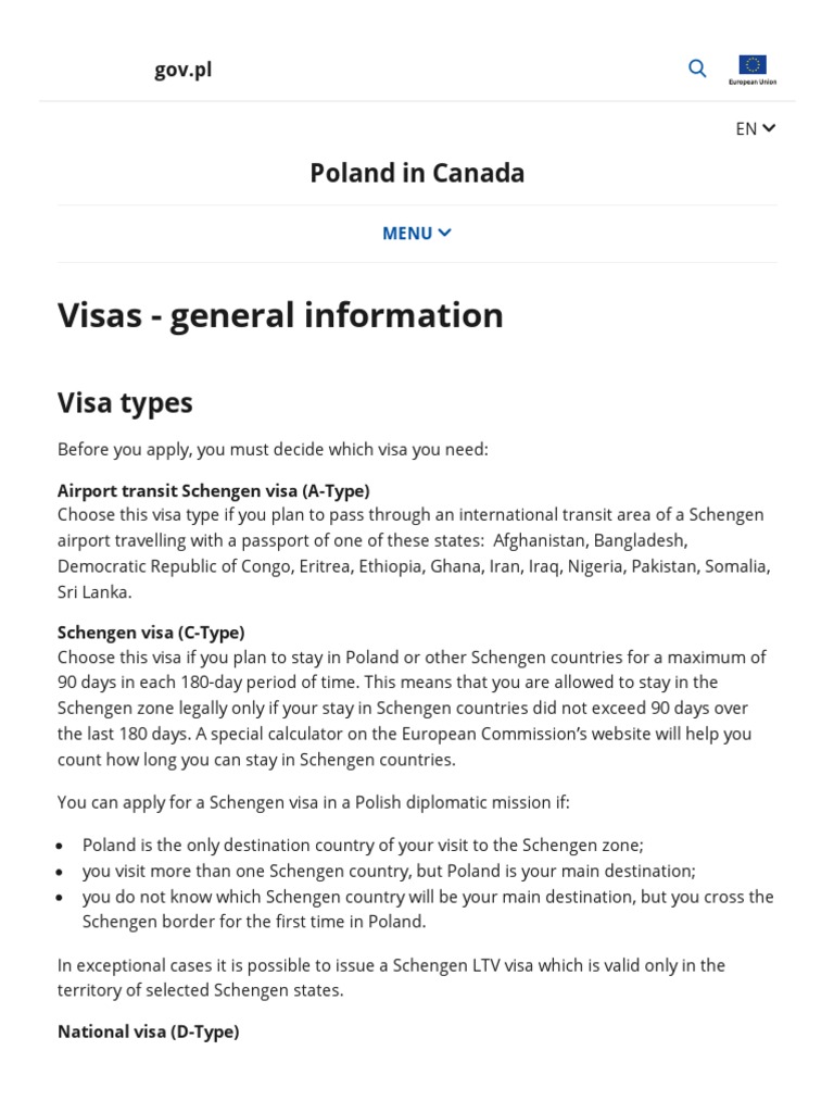 Visas - General Information - Poland in Canada - Gov - PL Website | PDF | Travel Visa | Internship