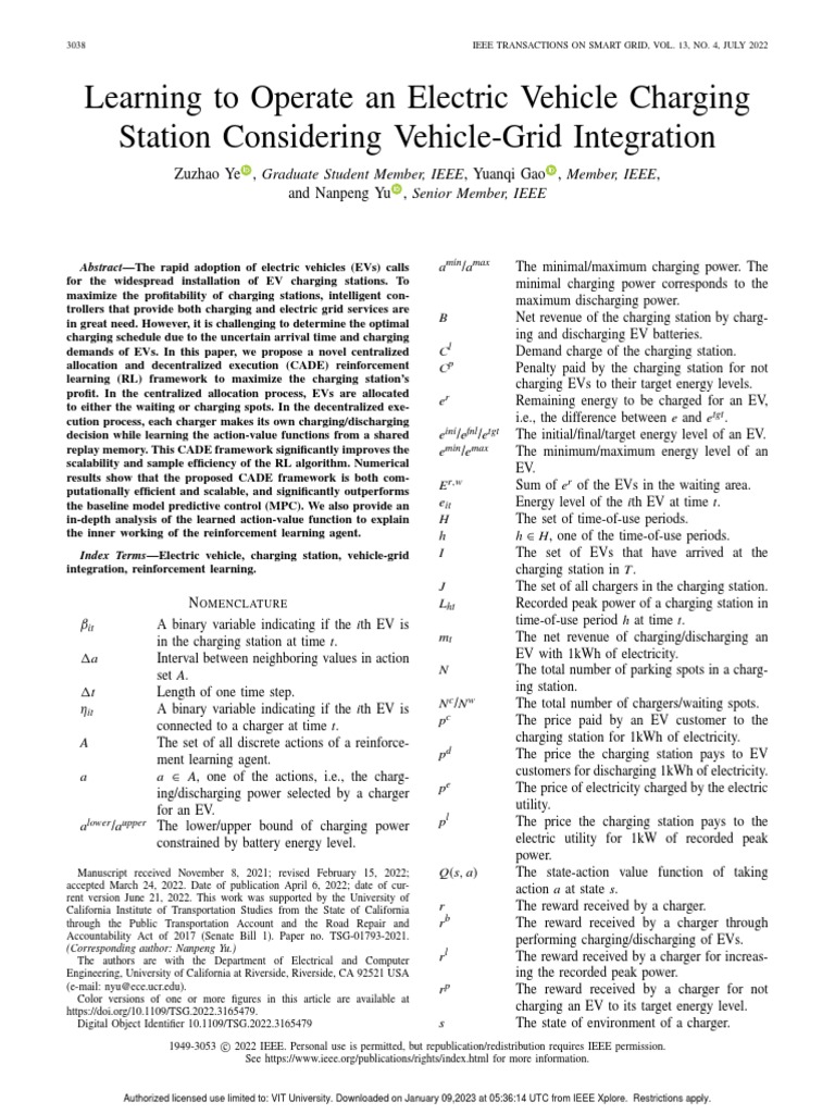 Optimizing EV Charging Station Profits with Reinforcement Learning | PDF | Mathematical ...