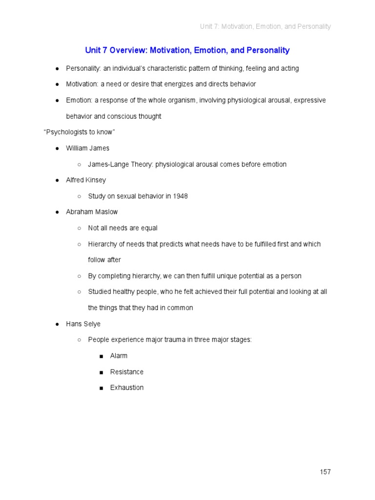 Unit 7: Motivation, Emotion, and Personality | Download Free PDF | Id ...