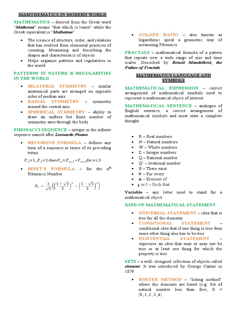 MMW Notes | PDF | Set (Mathematics) | Interest